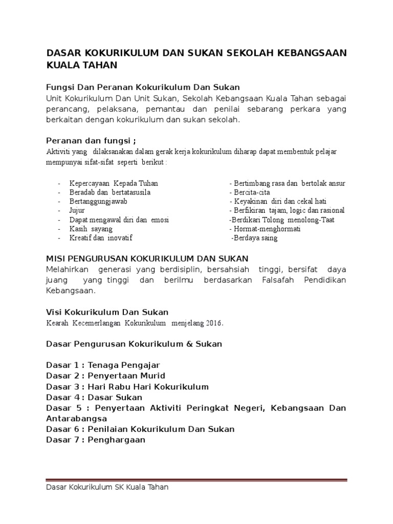 Dasar Kokurikulum Sekolah Rendah