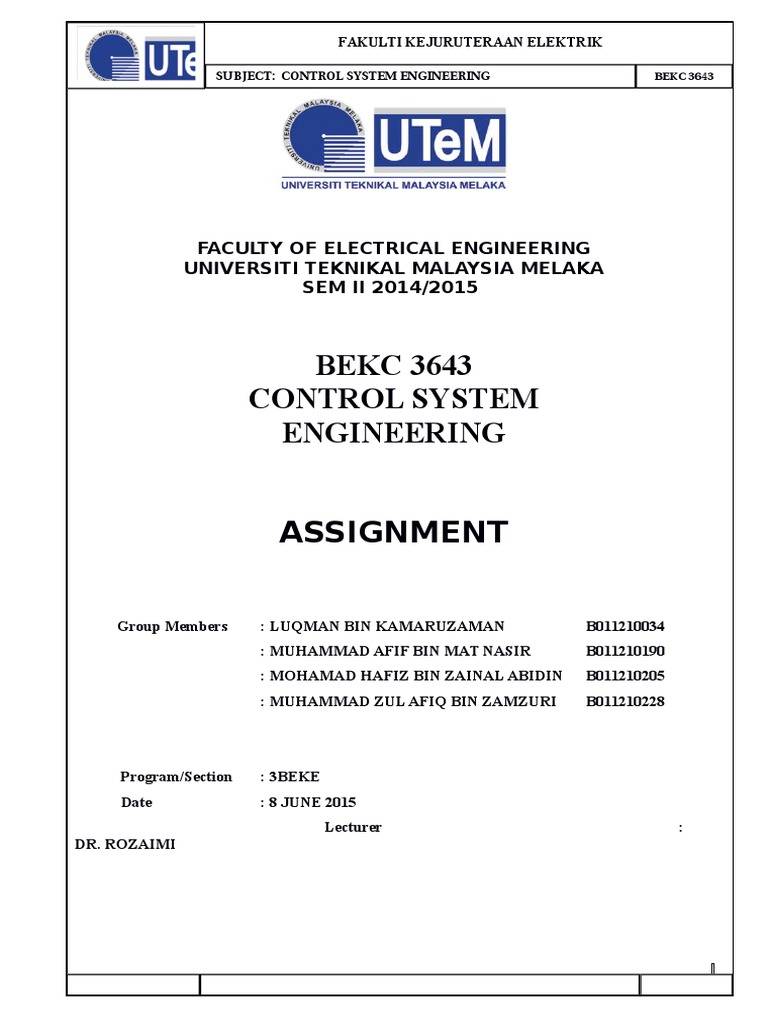 Control System Engineering Assignment | PDF | Technology & Engineering
