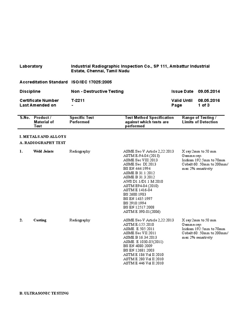 List of NDT Standards | PDF | Nondestructive Testing | Business Process