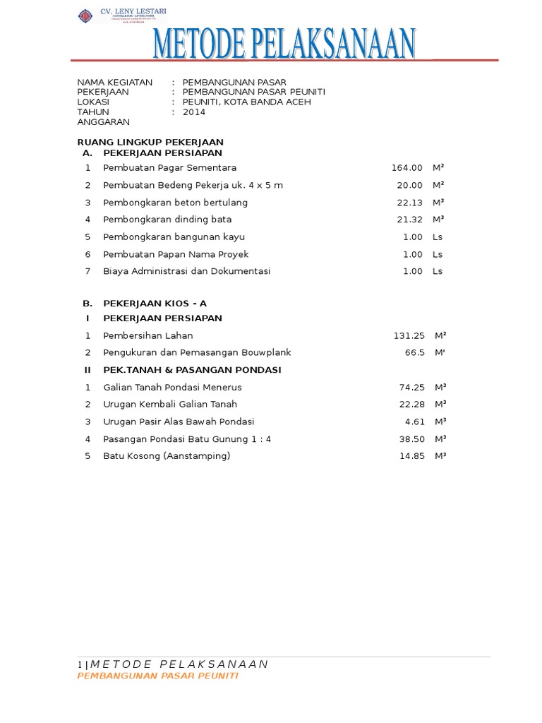 Metode Pelaksanaan Pekerjaan Konstruksi | PDF