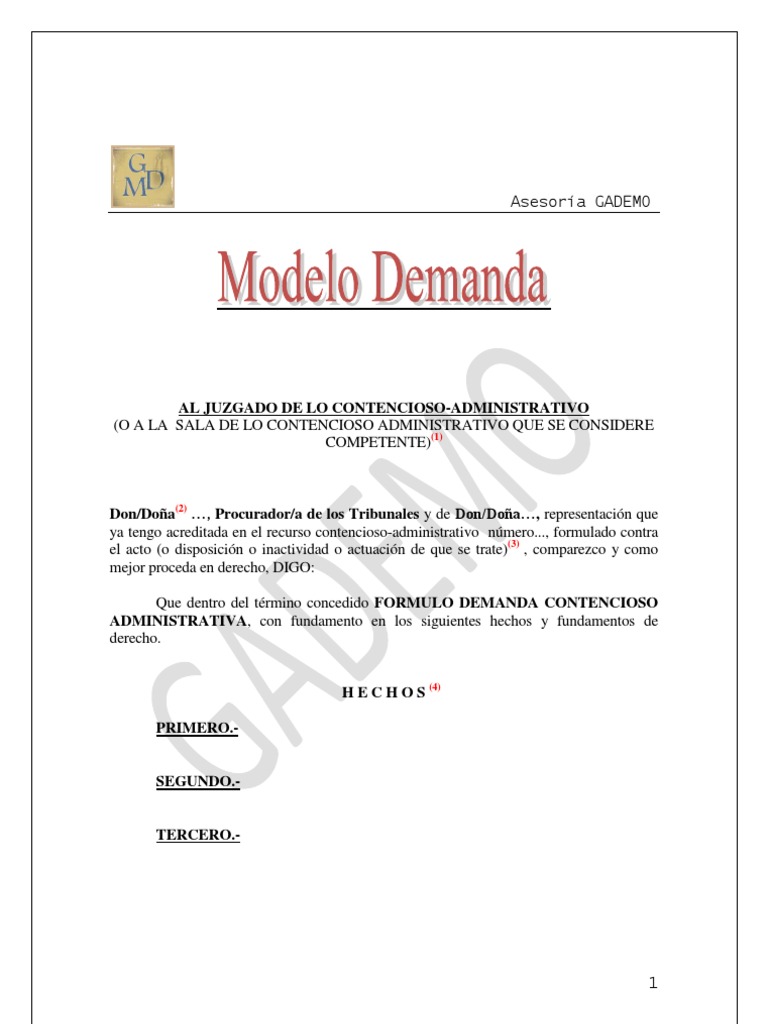Modelo Escrito de Demanda | PDF | Jurisdicción | Información del gobierno