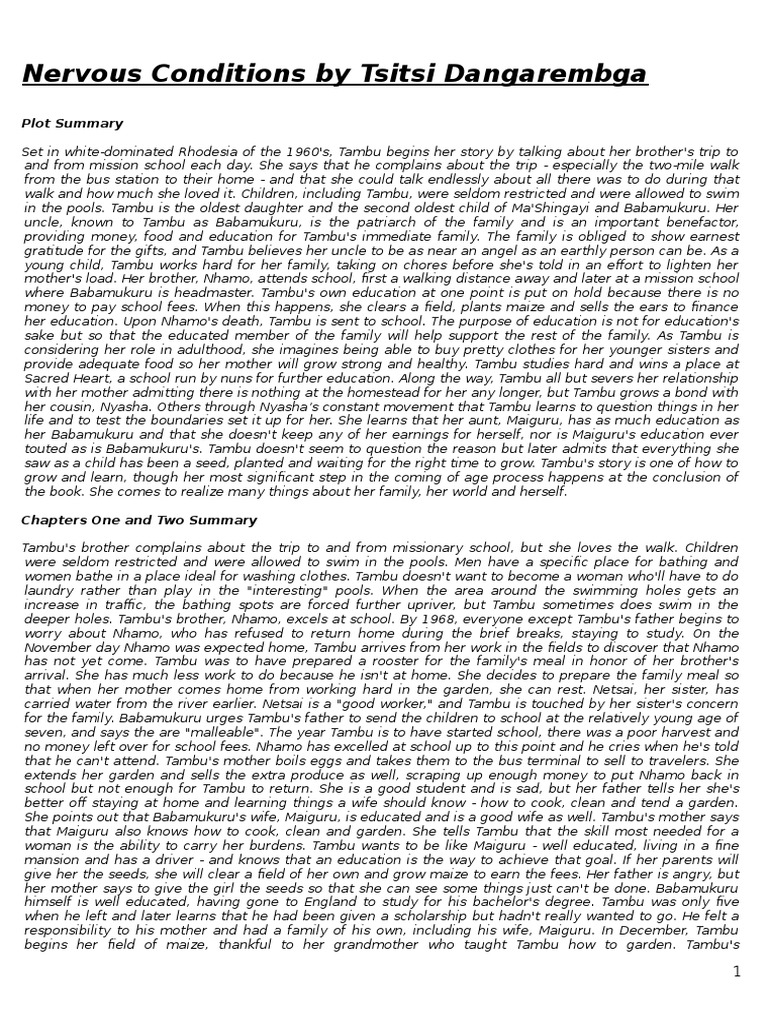 Summary Nervous Conditions by Tsitsi Dangarembga | PDF | Maize