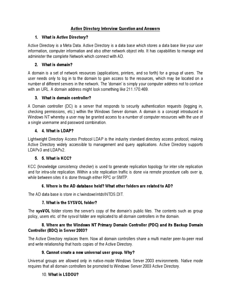 Active Directory Interview Question and Answers | Download Free PDF | Active Directory | Group ...