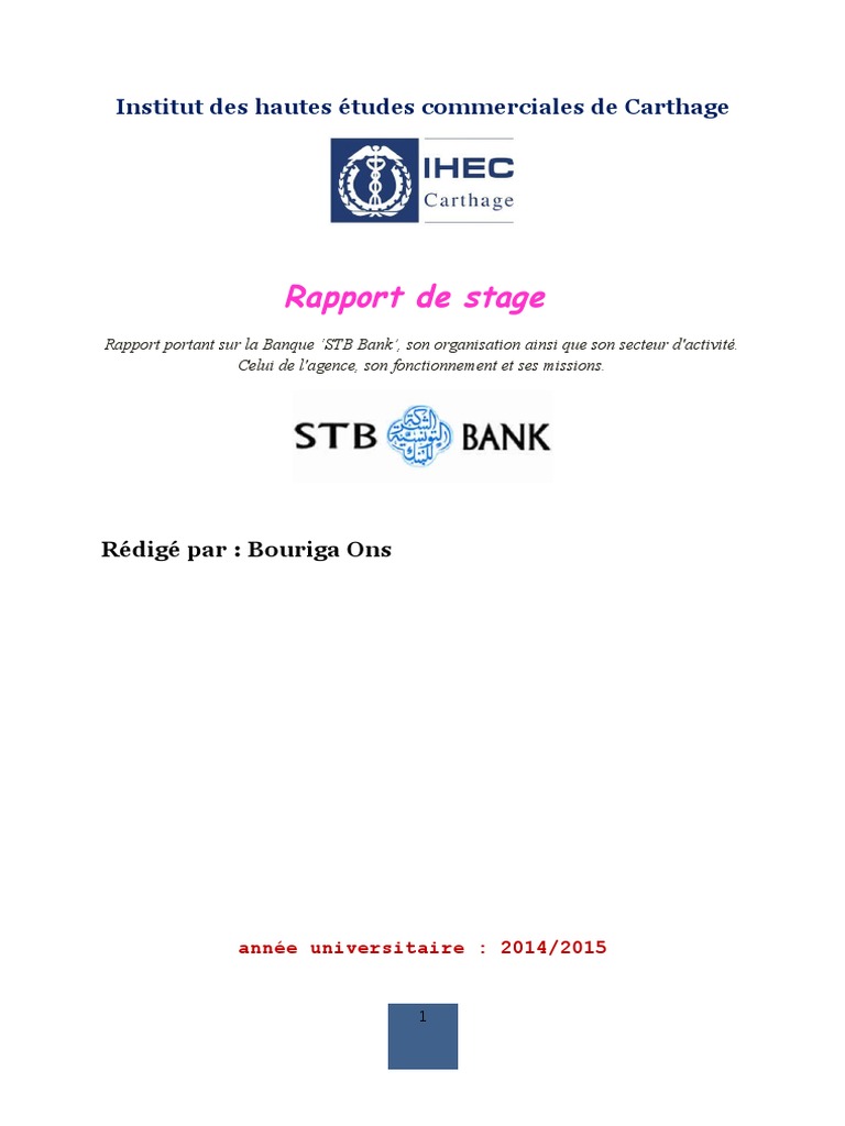 Rapport de Stage sur l'Organisation et le Fonctionnement de la STB Bank ...