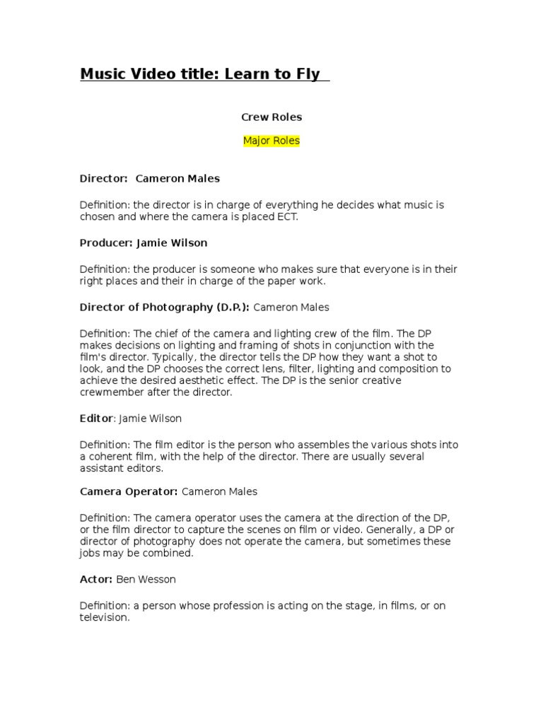 14 Crew List Template | PDF | Film Director | Camera