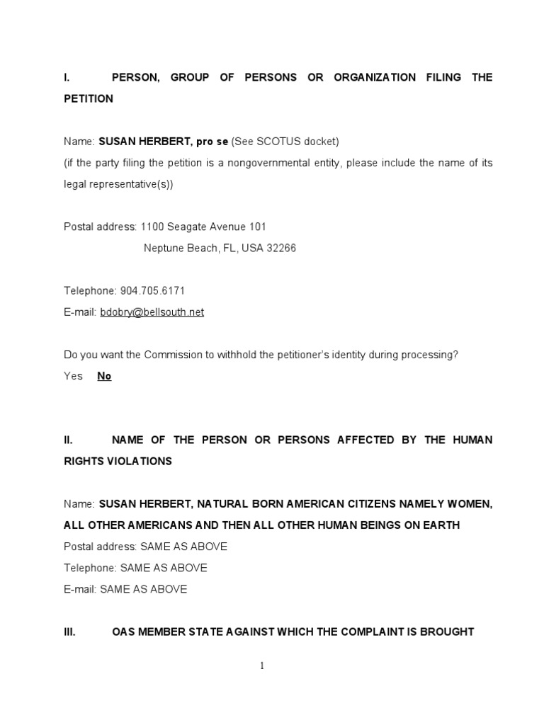 Human Rights Petition: THE PEOPLE V THE OFFICERS OF THE US | PDF ...