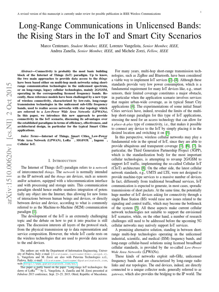 Long-Range Communications in Unlicensed Bands | PDF | Gateway ...