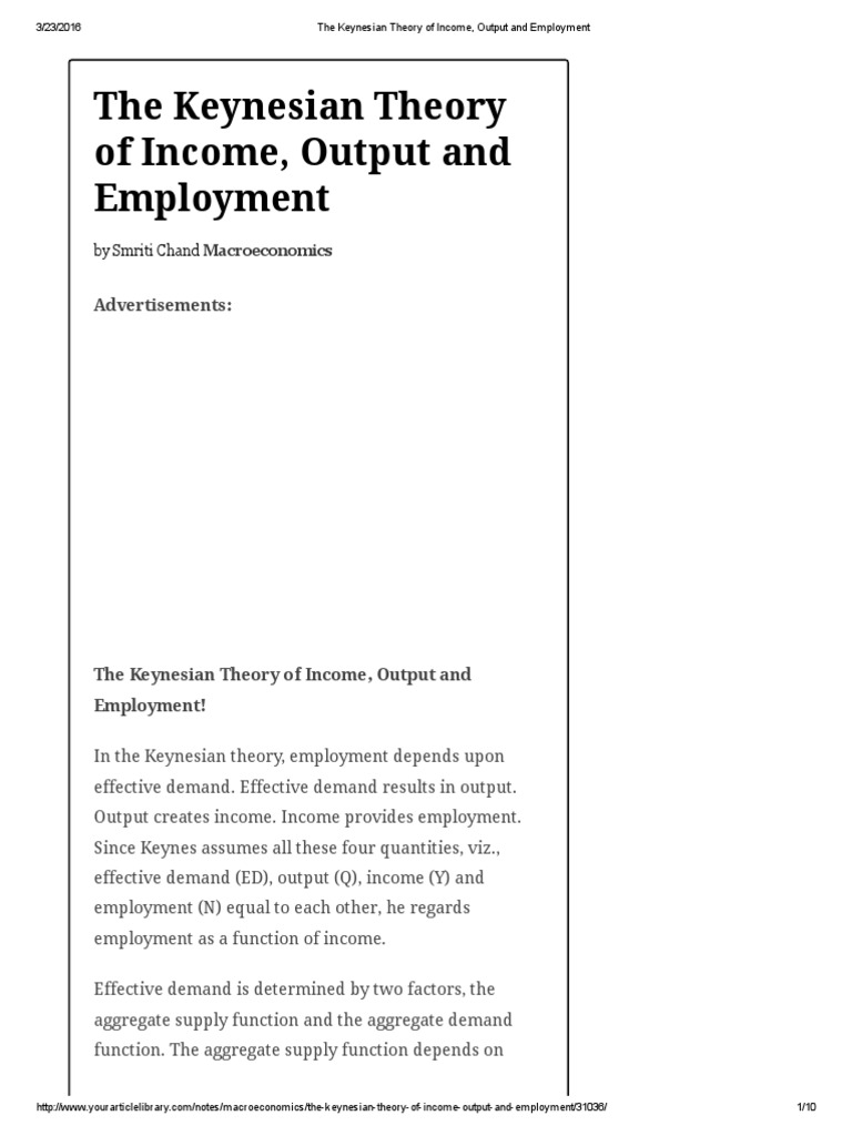 The Keynesian Theory of Income, Output and Employment | PDF | Keynesian ...