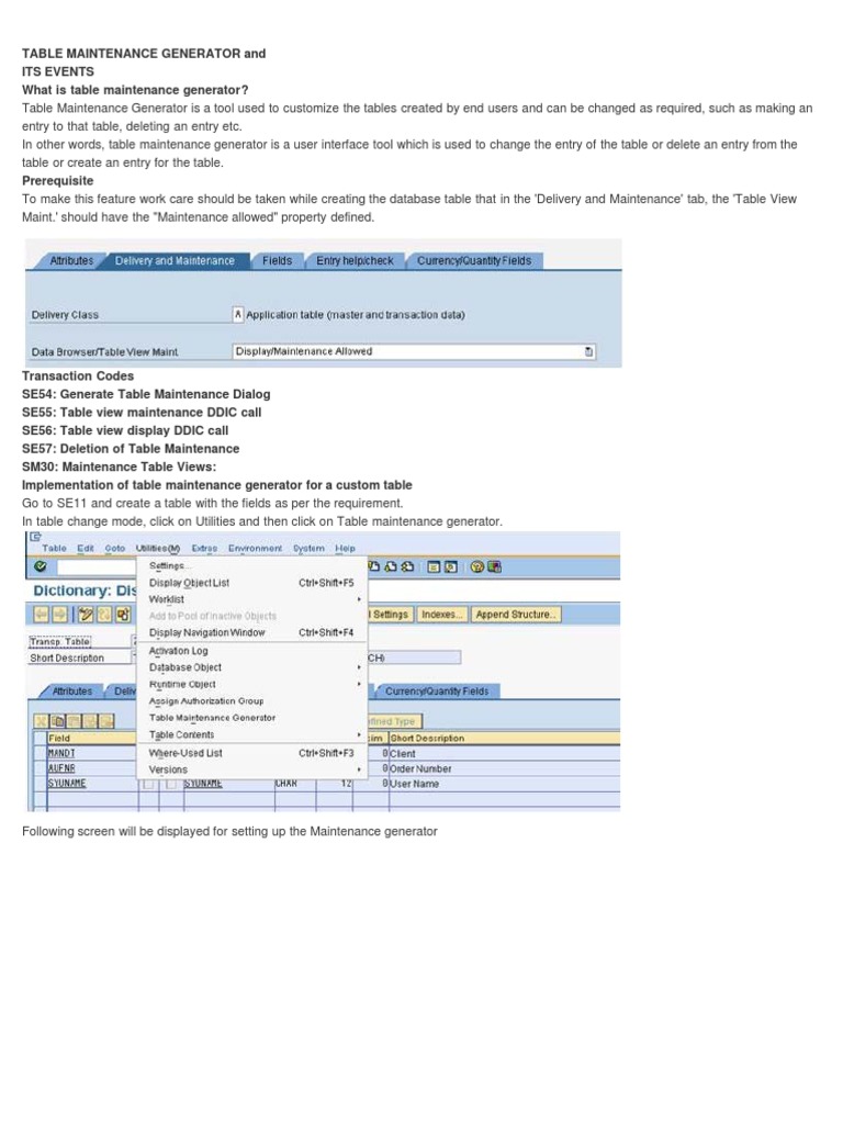 Table Maintenance Generator and Its Events | PDF | Databases | System ...