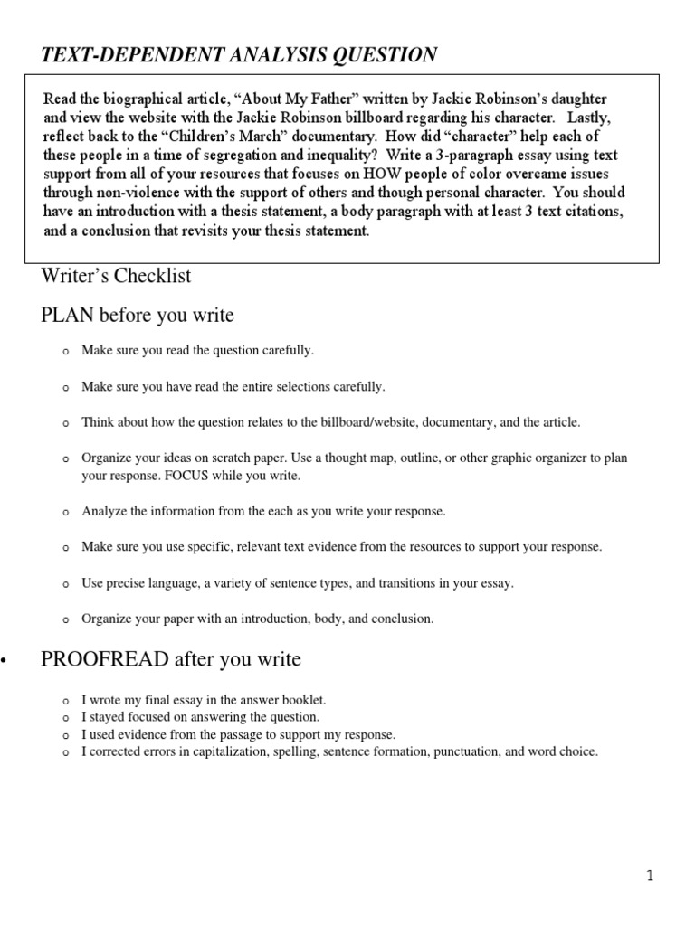 Text-Dependent Analysis Guide | PDF
