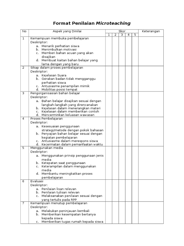 Format Penilaian Microteaching | PDF
