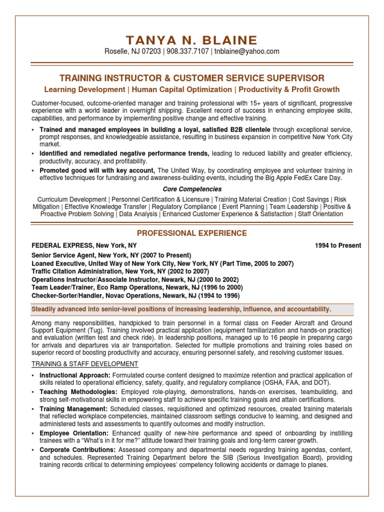 Administrative Manager Instructor Trainer in New York City Resume Tanya ...