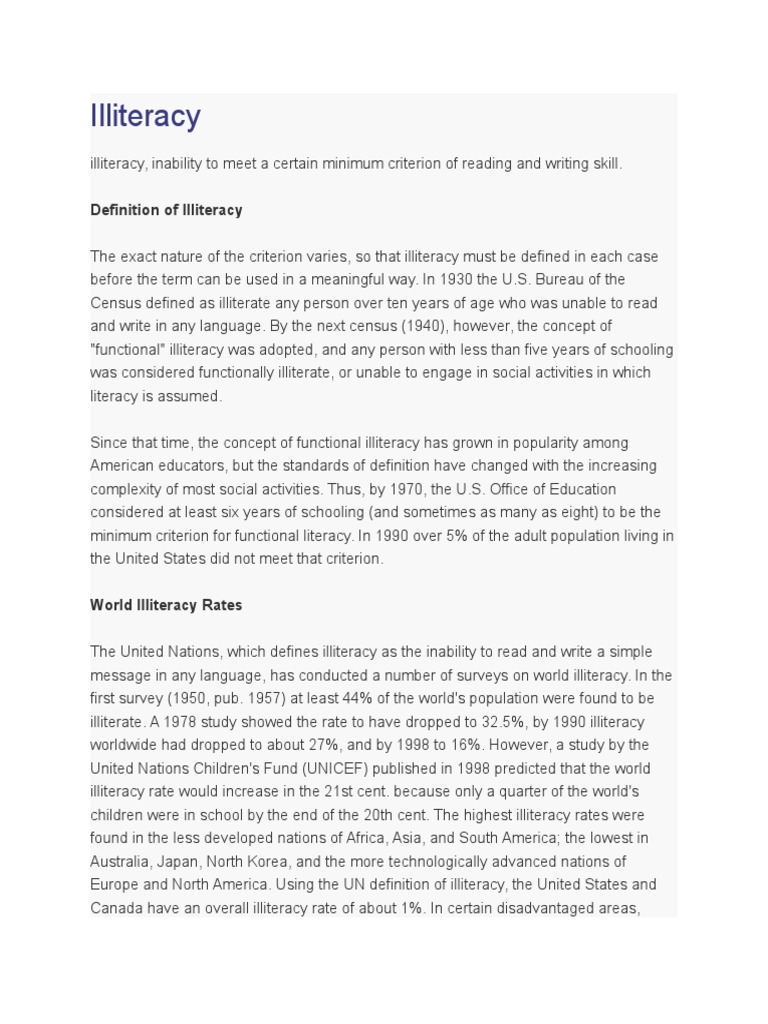 Understanding Illiteracy and Its Impact | PDF | Literacy | The United ...