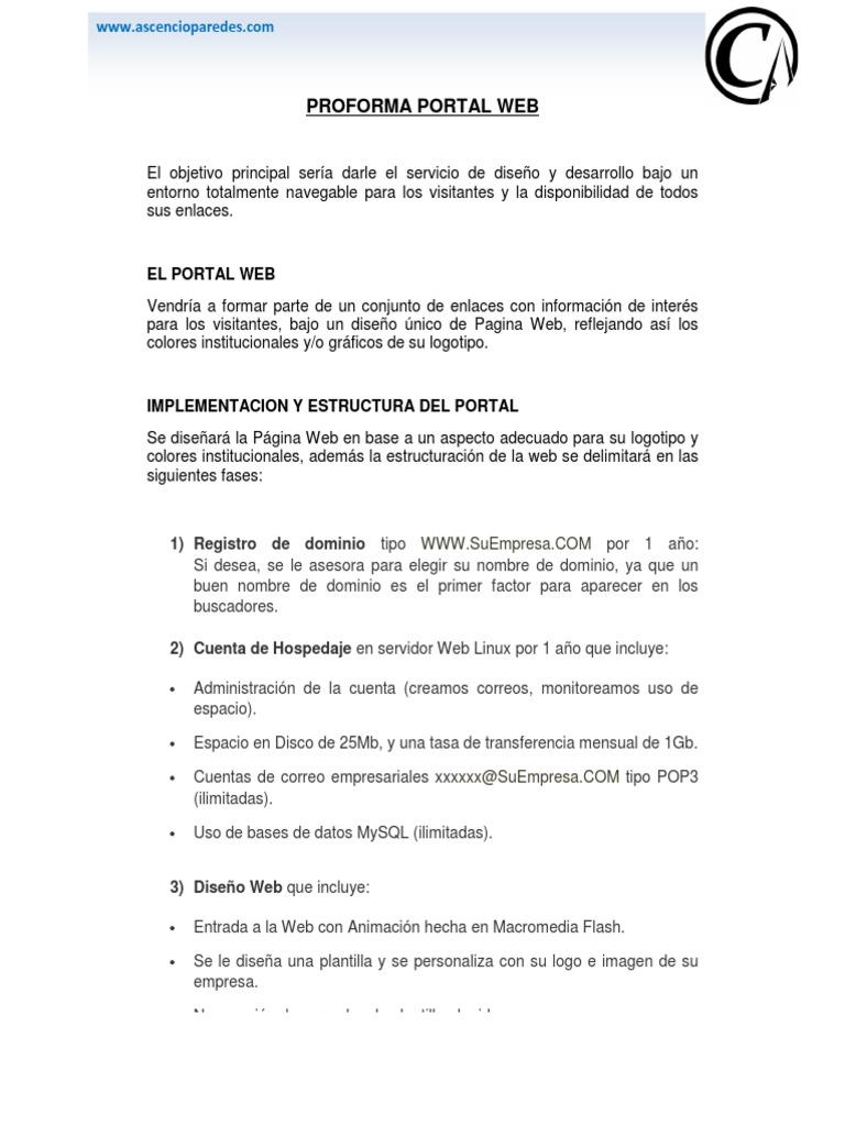 Proforma Portal Web | PDF | Red mundial | Internet y web