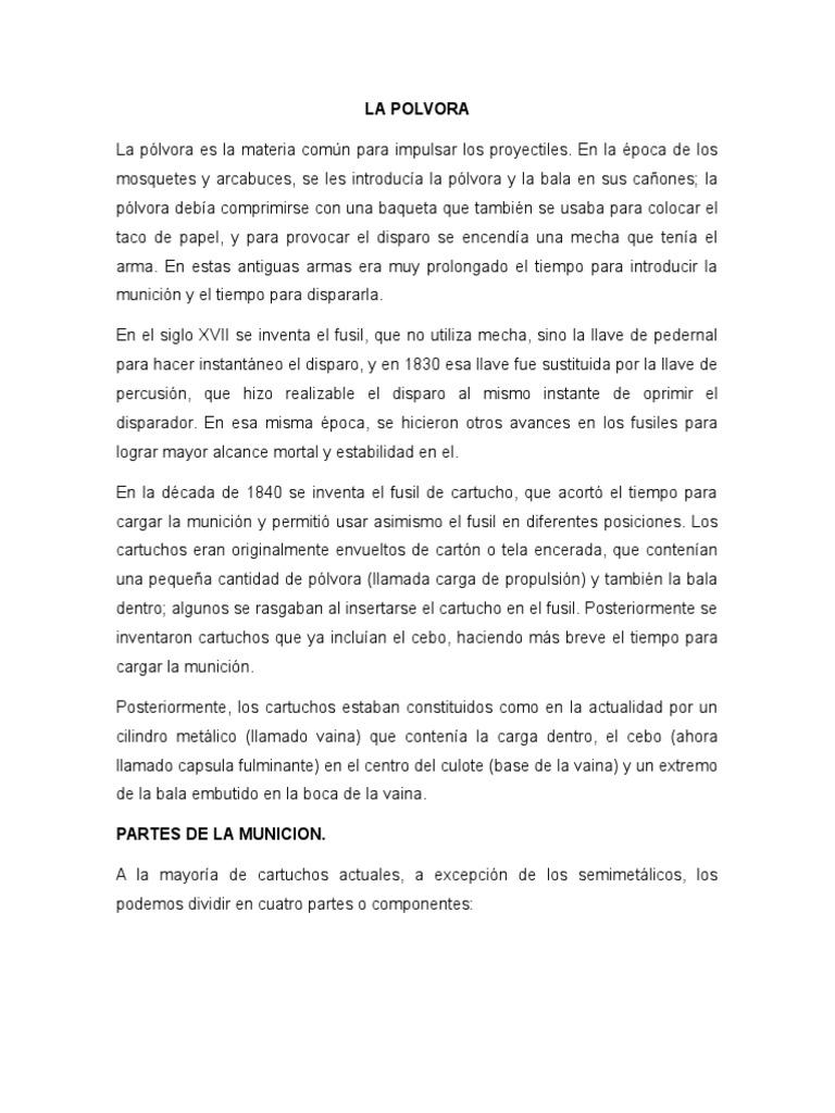 Pólvora y balas: evolución y componentes | PDF | Munición | Cartucho ...