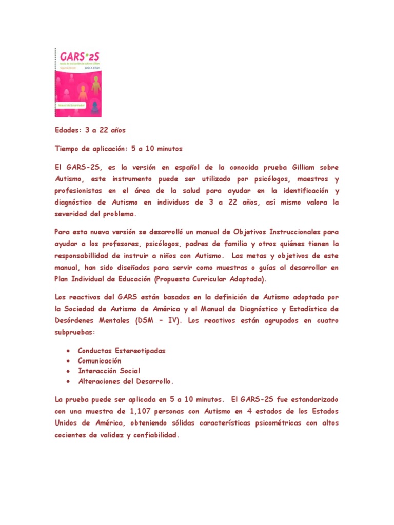 GARS-2S: Diagnóstico Rápido de Autismo | PDF | Espectro autista | Síndrome de Asperger