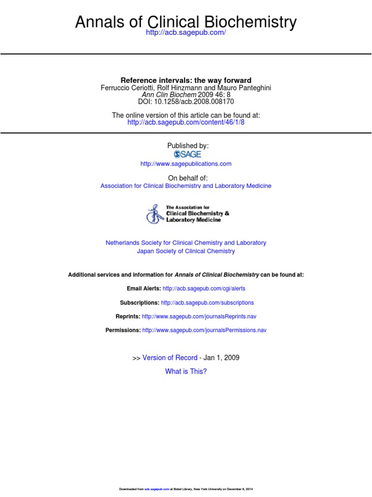 2009 - Reference Intervals The Way Forward | PDF | Reference Range ...