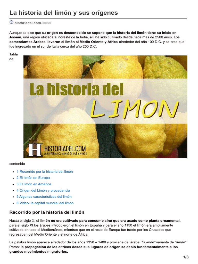 La Historia Del Limón y Sus Orígenes | PDF | Limón | Alimentos