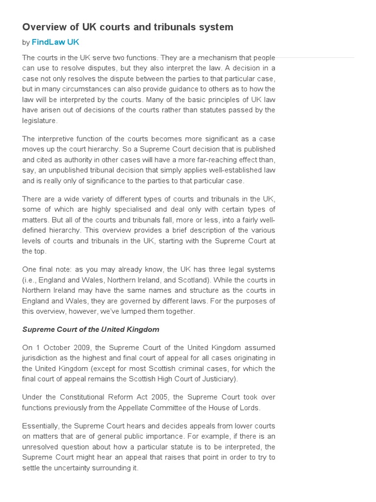 UK courts and tribunals system overview | PDF | Supreme Courts | County ...
