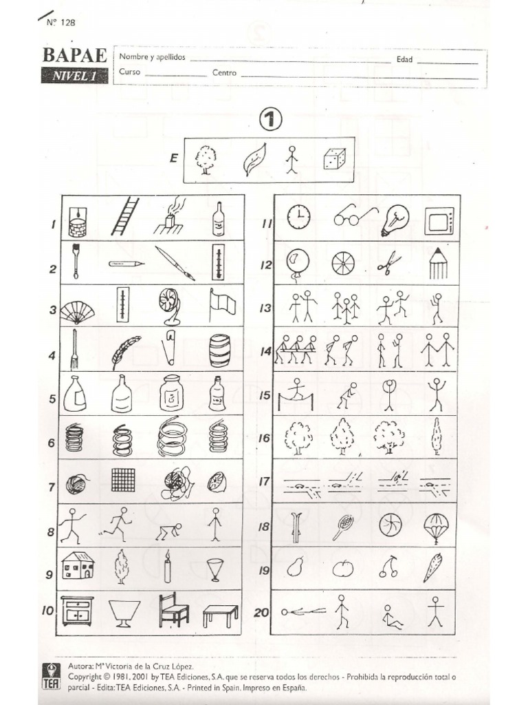 Cuadernillo Batería (BAPAE) (Niveles 1 y 2)