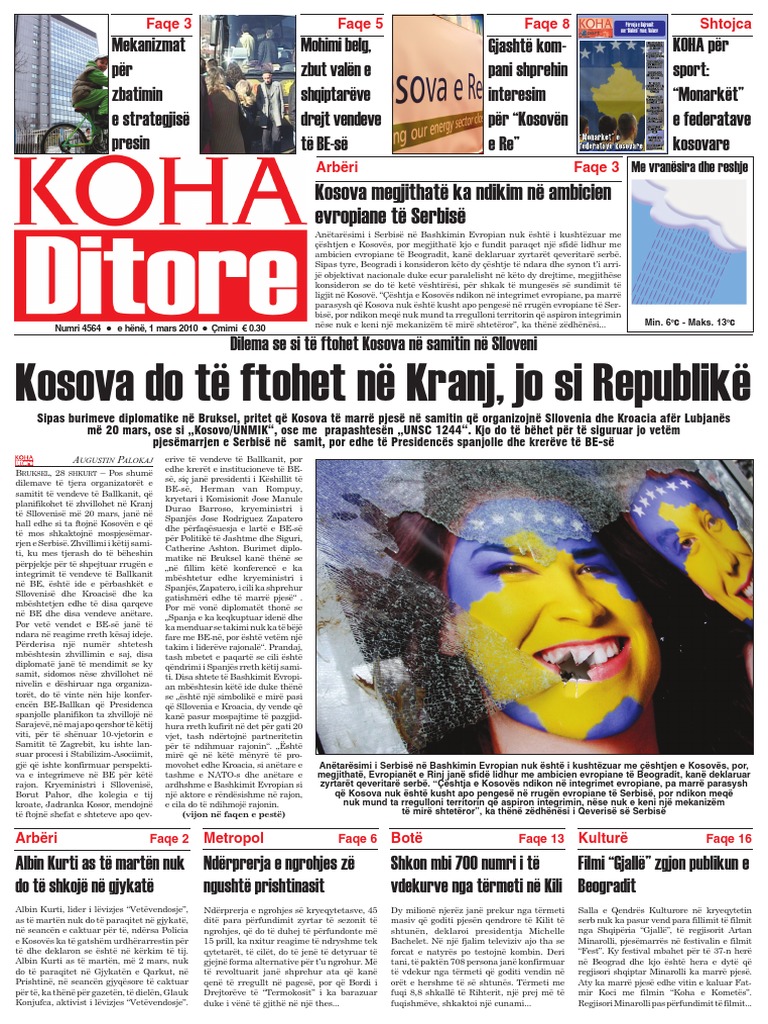 Koha Ditore, Frontpage, March, 3 2010 | PDF