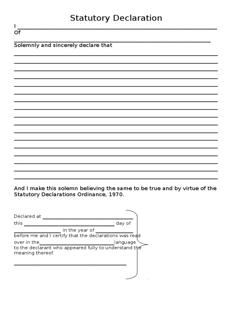 Statutory Declaration Form Template | PDF | Finance & Money Management