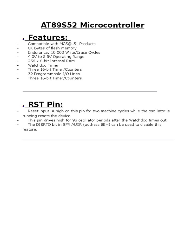 AT89S52 Microcontroller | PDF | Microcontroller | Computer Architecture