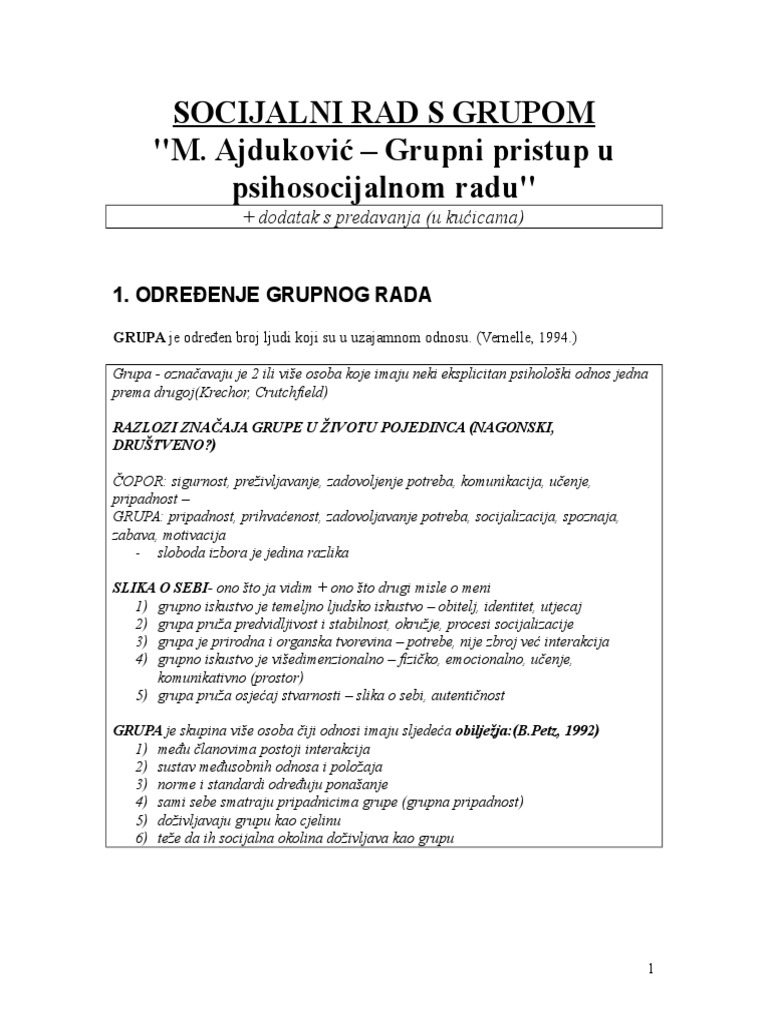 ''M. Ajduković - Grupni Pristup U Psihosocijalnom Radu'' | PDF