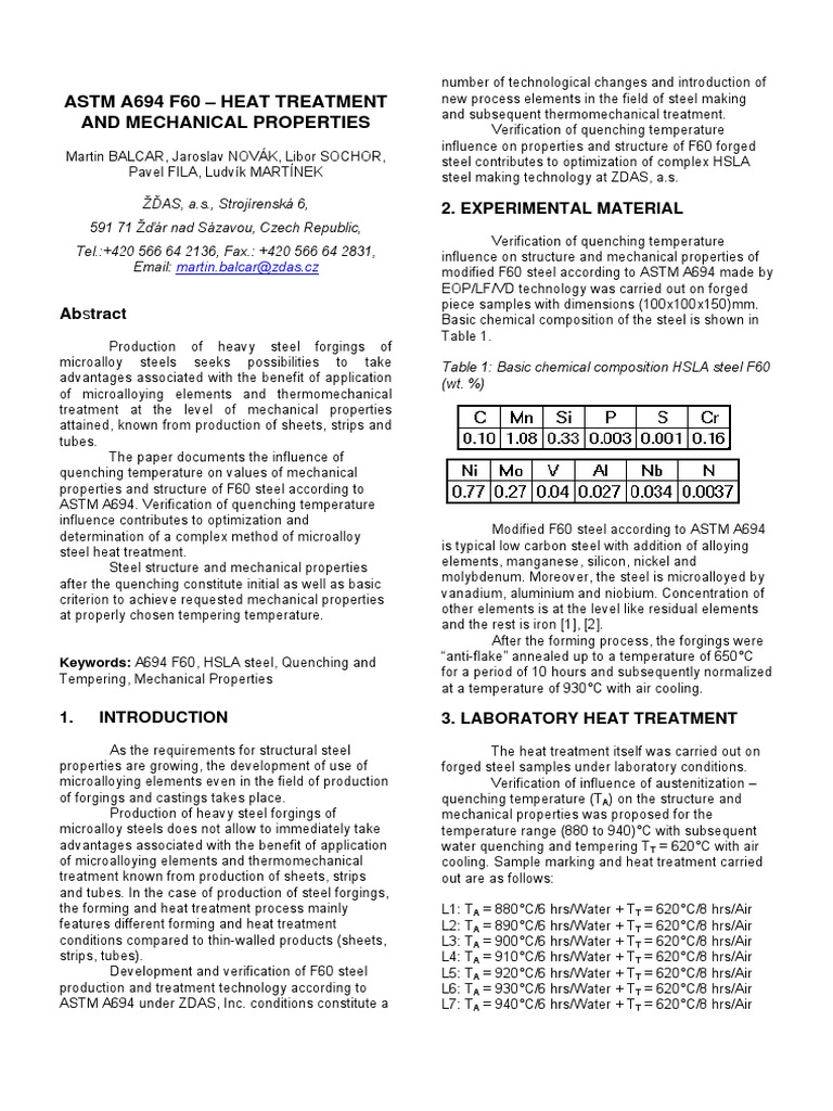 ASTM A694 F60 Heat Treatment Study | PDF | Heat Treating | Steel