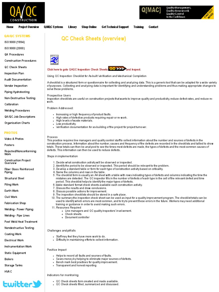 QC Check Sheets (Overview) | PDF | Quality Assurance | Iso 9000