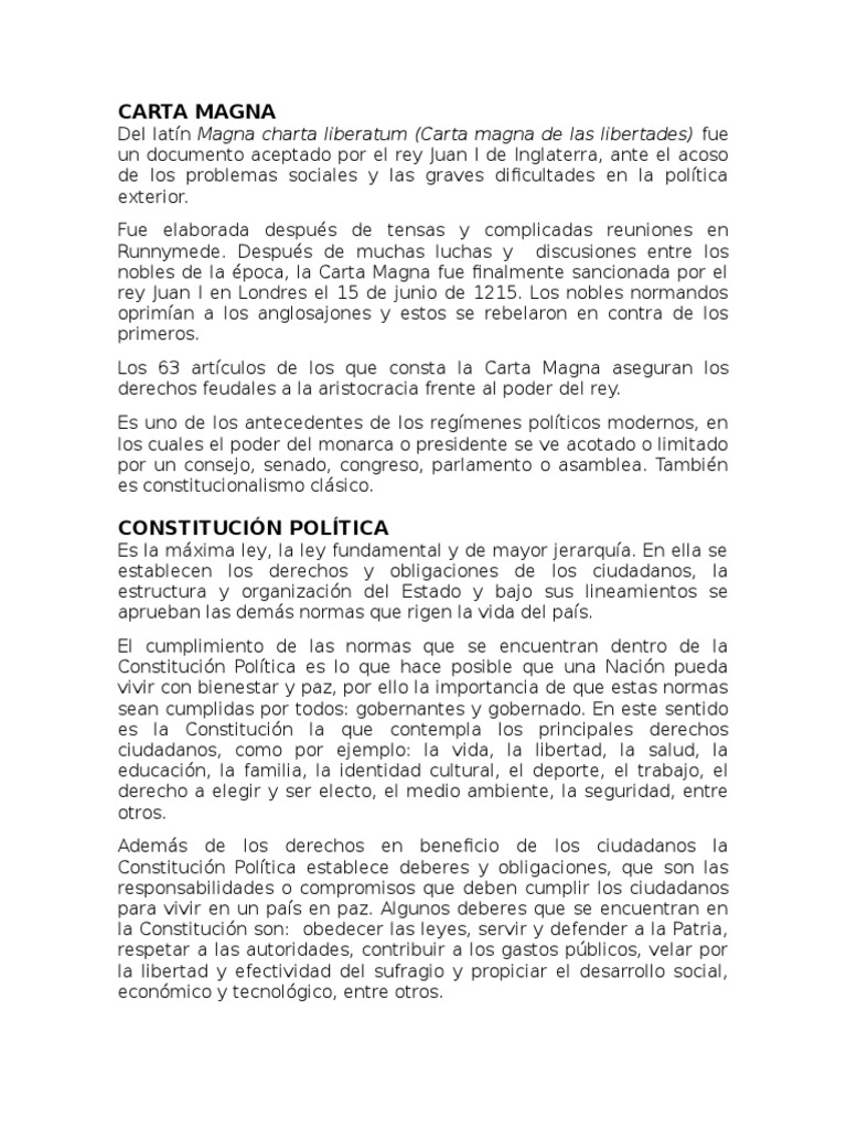 Carta Magna y Constitucion Politica | PDF | Carta Magna | Constitución