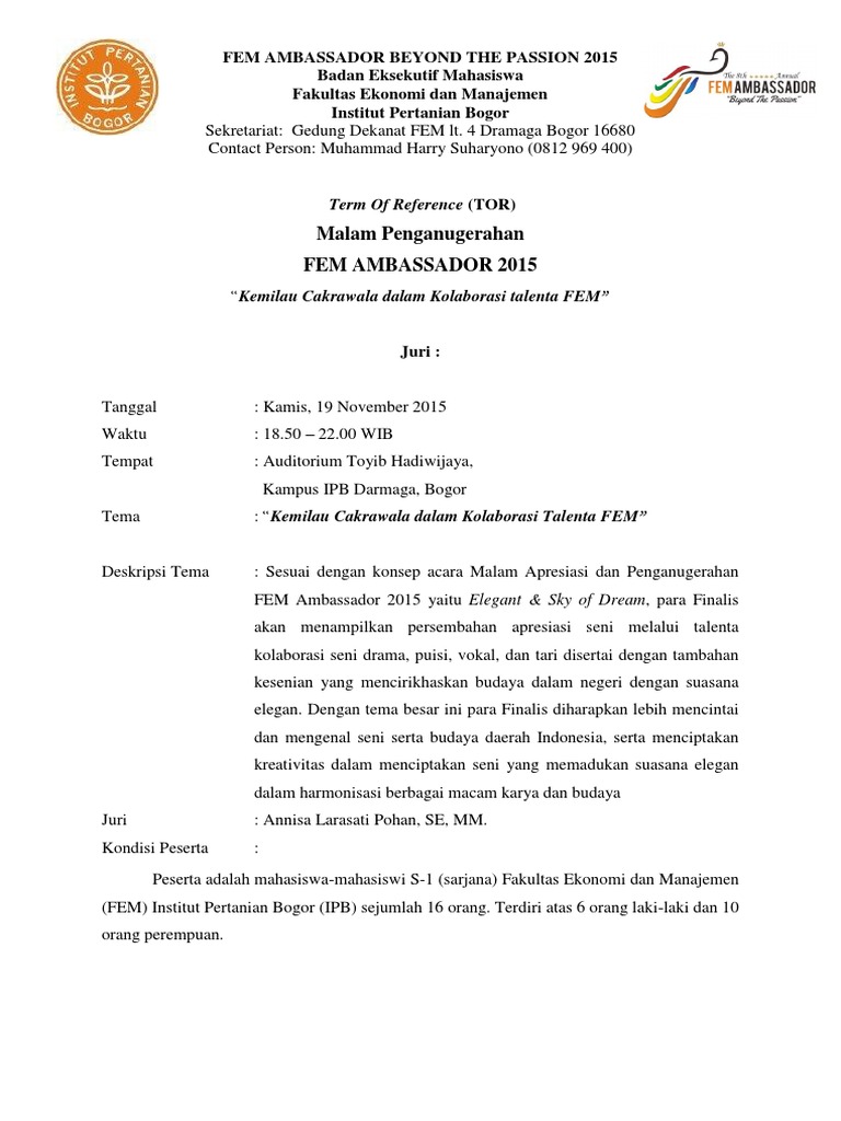 Contoh Term of Reference (TOR) | PDF