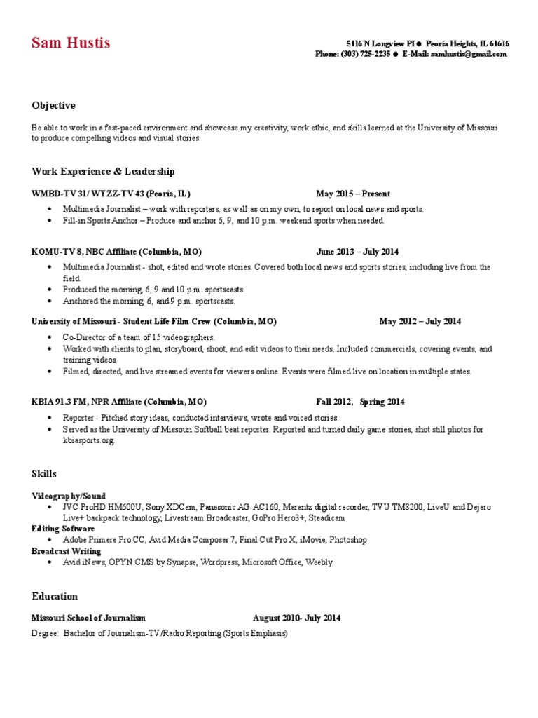 Sam Hustis Resume | PDF | Career & Growth | Sports & Recreation
