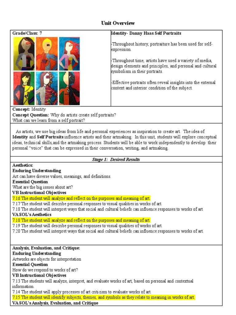 Danny Haas Self Portrait Lesson Plan | PDF | Self | Paintings