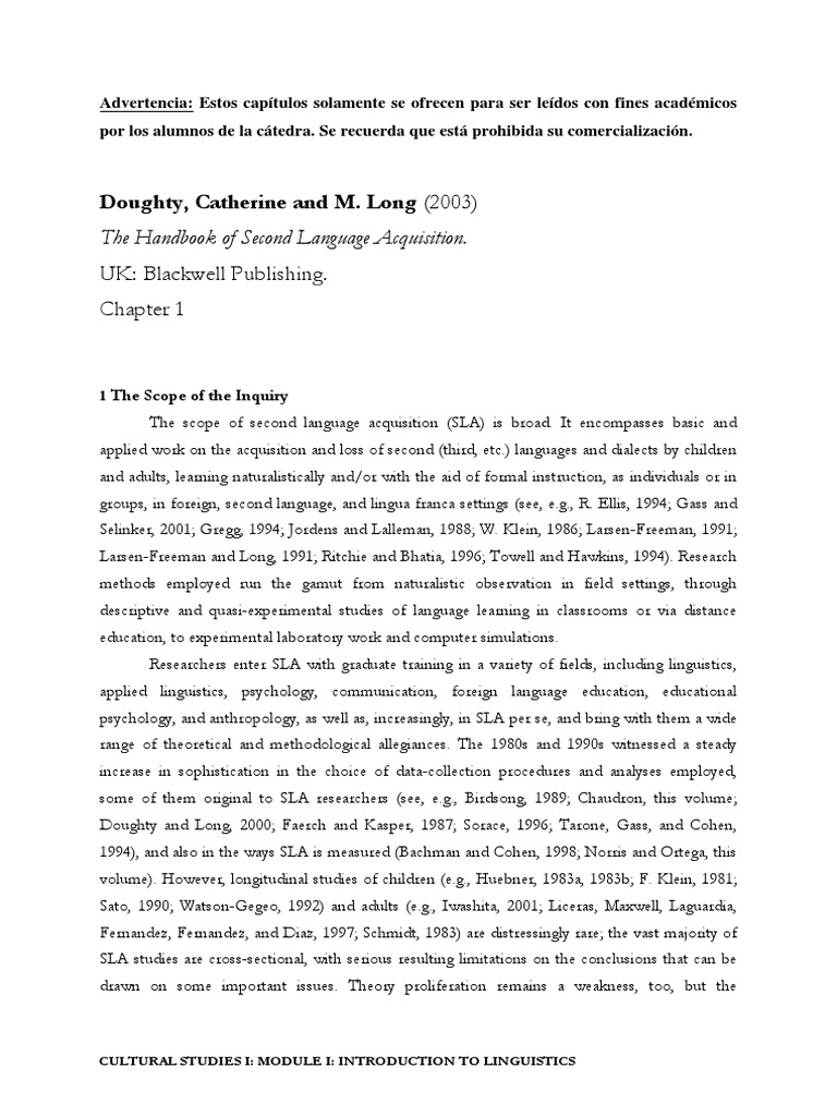 Doughty and Long | PDF | Second Language Acquisition | Second Language
