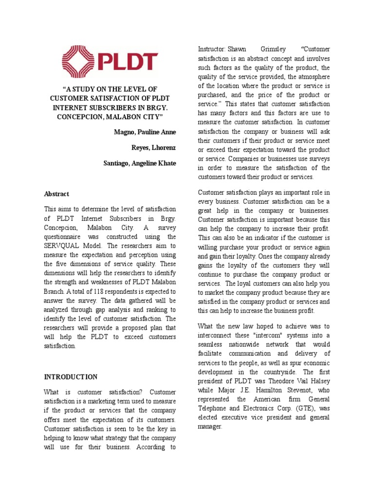 PLDT Customer Satisfaction in Malabon | PDF | Customer Satisfaction ...