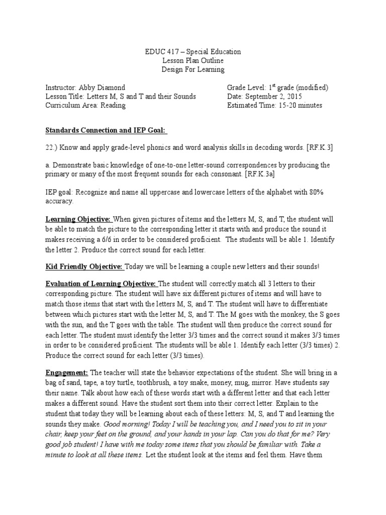 Letter Sounds Lesson Plan for Grade 1 | PDF | Phonics | Educational ...