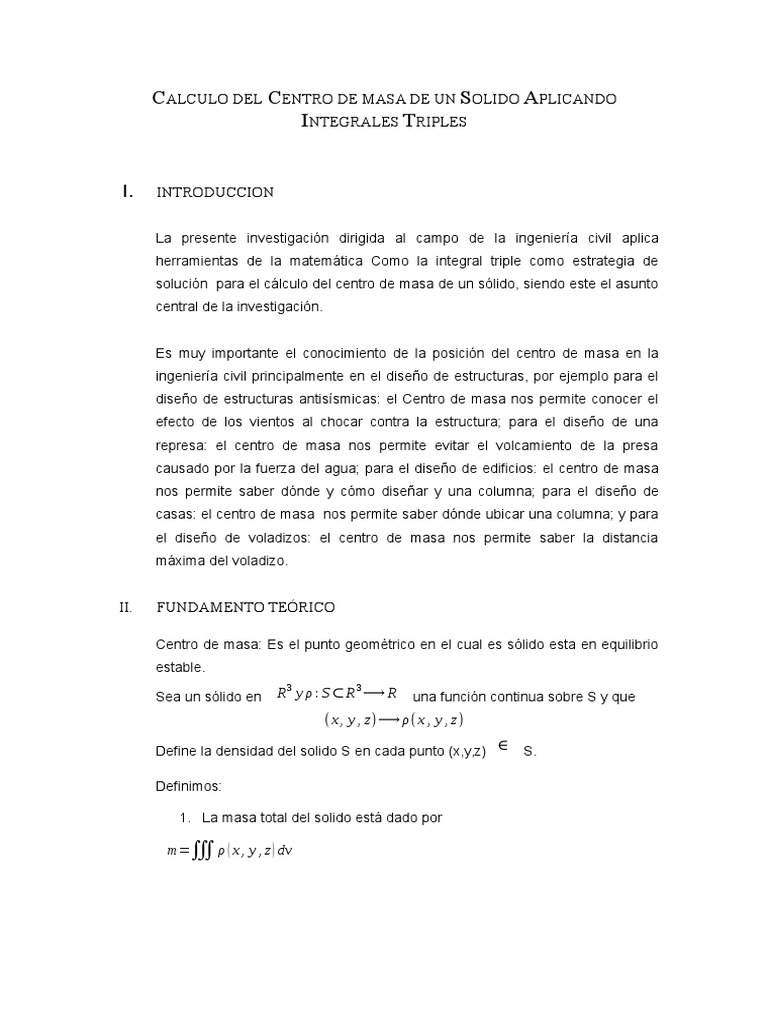 Calculo Del Centro de Masa de Un Solido Aplicando Integrales Triples ...