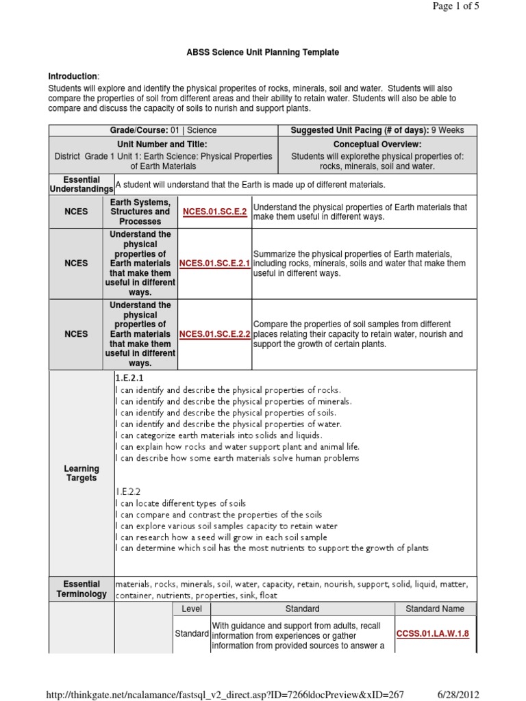 First Grade Earth Science Unit Plan | PDF | Soil | Rock (Geology)