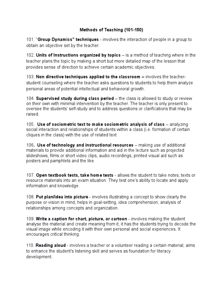 Methods of Teaching 101-150 | PDF | Teaching Method | Homework