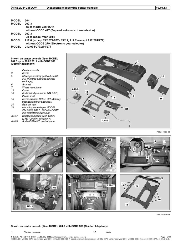 Mercedes Benz W204 - Disassemble - Assemble Center Console | PDF ...