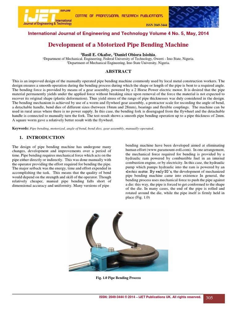 Motorized Pipe Bending Machine | PDF | Gear | Machines