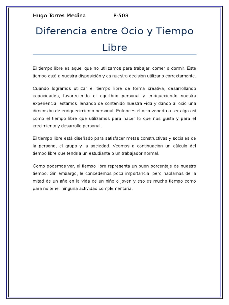 Diferencia Entre Ocio y Tiempo Libre | PDF | Ocio | Conceptos psicologicos