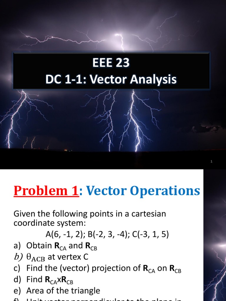 Eee 23 Dc 1 1 Vector Analysis Pdf Coordinate System Euclidean Vector