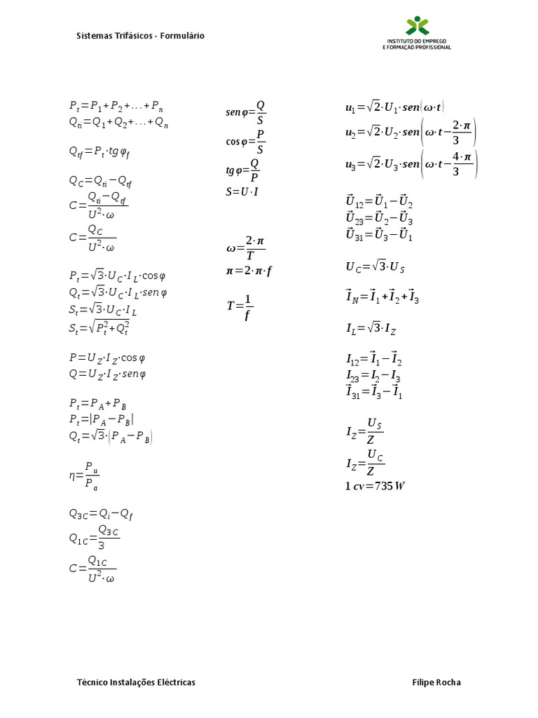 Formulário de Sistemas Trifásicos | PDF