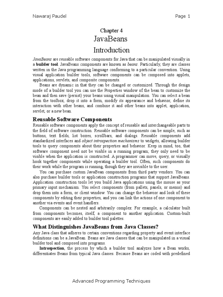 Chapter 4-Java Beans | PDF | Component Based Software Engineering | Java (Programming Language)