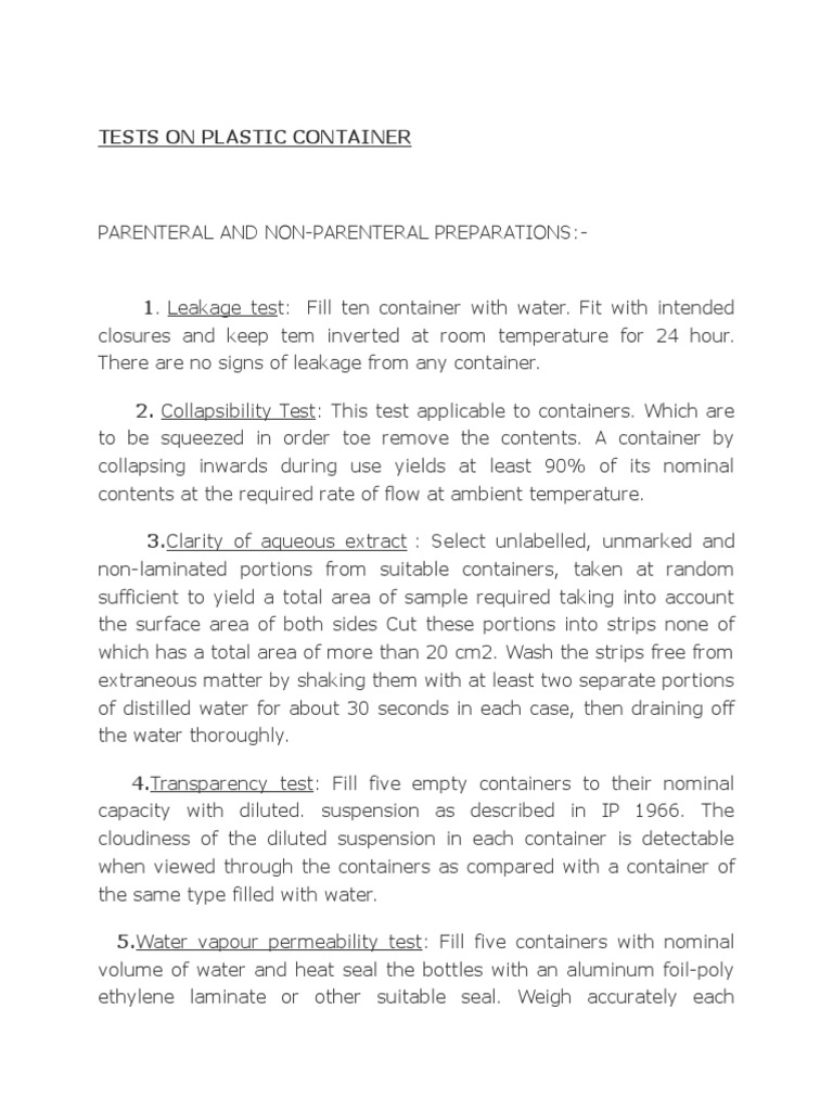 Tests On Plastic Container | PDF | Science & Mathematics | Technology ...