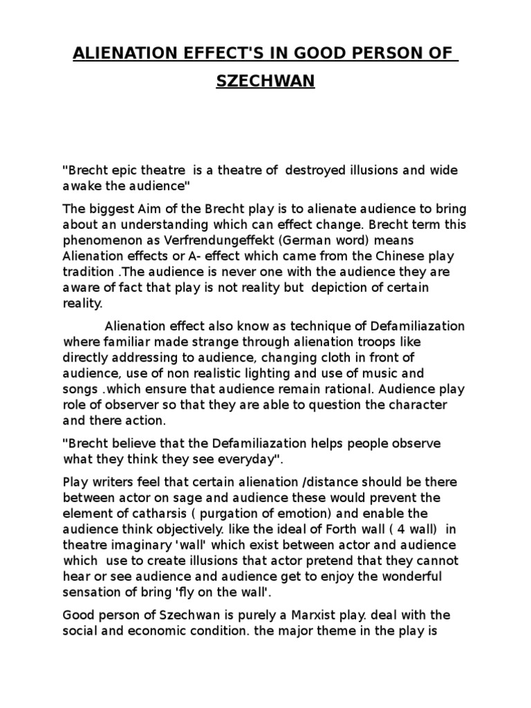 Alienation Effect S in Good Person of Szechwan | PDF | Science ...