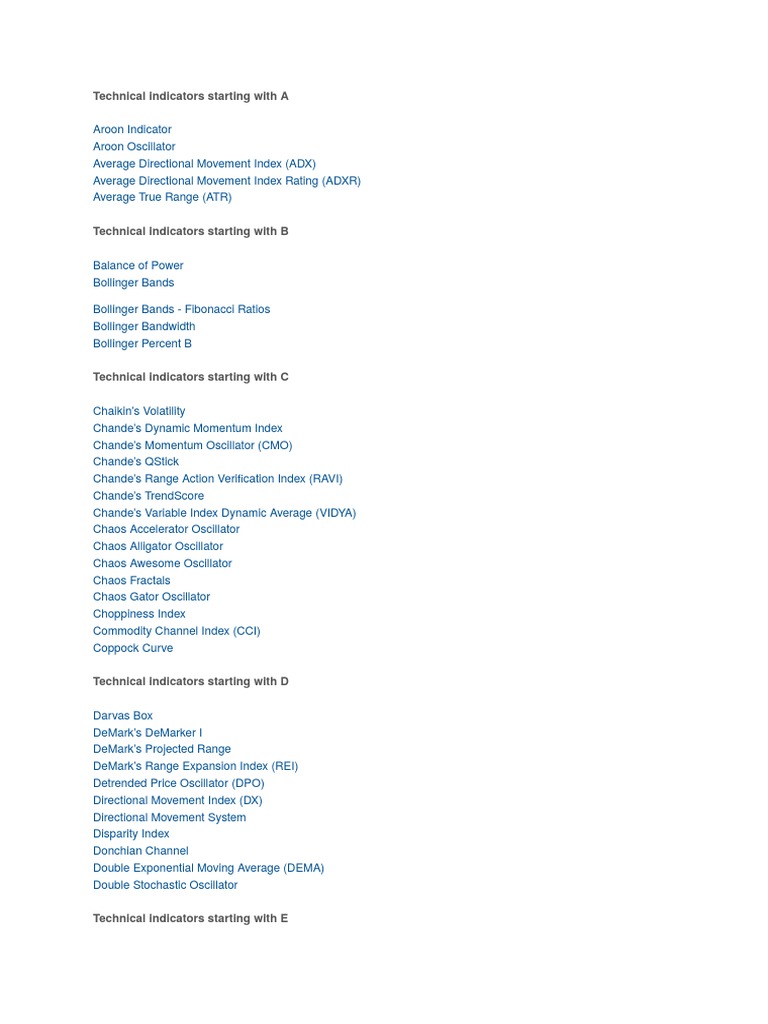A Comprehensive List of Technical Indicators Categorized by Their ...