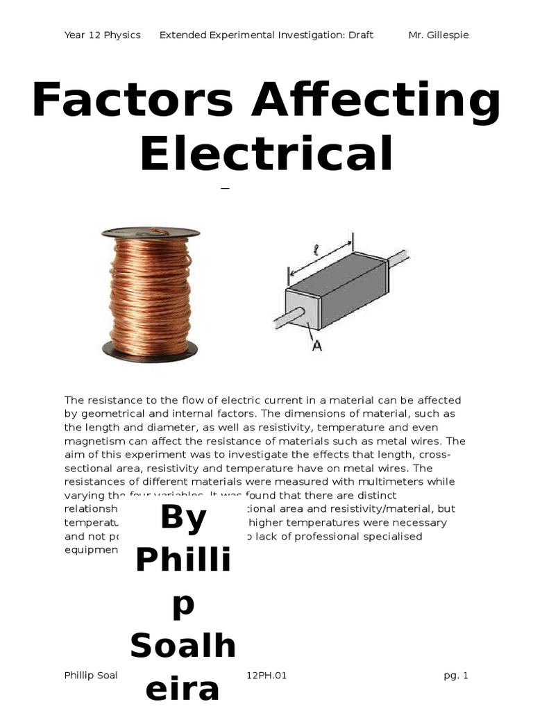 Year 12 Physics EEI: Factors Affecting Electrical Resistance ...